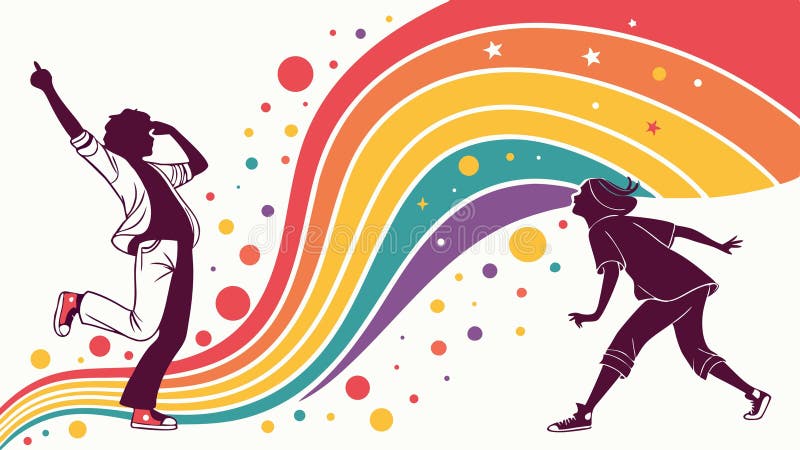 People Dancing with Abstract Colorful Waves, Vector Design Generative ...