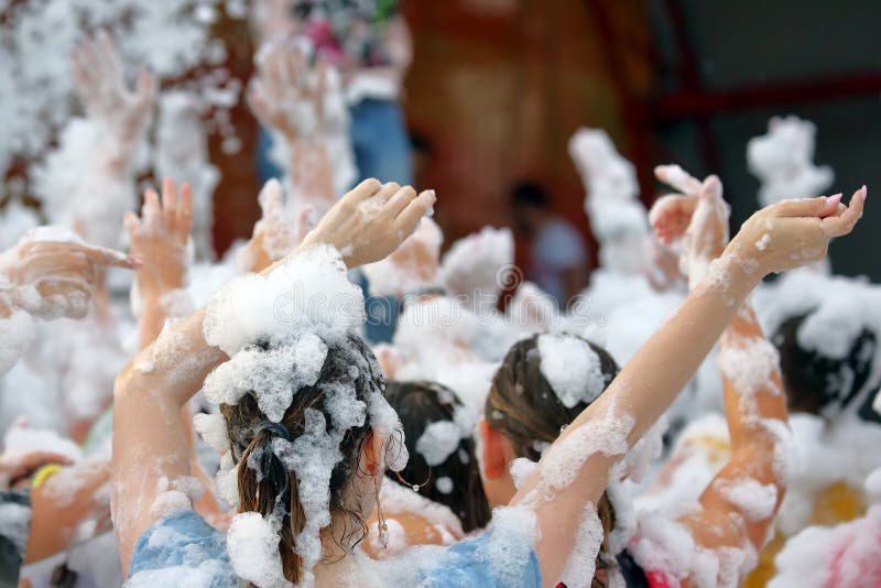 People Dancing at the Foam Party Stock Image - Image of dynamic, happy ...