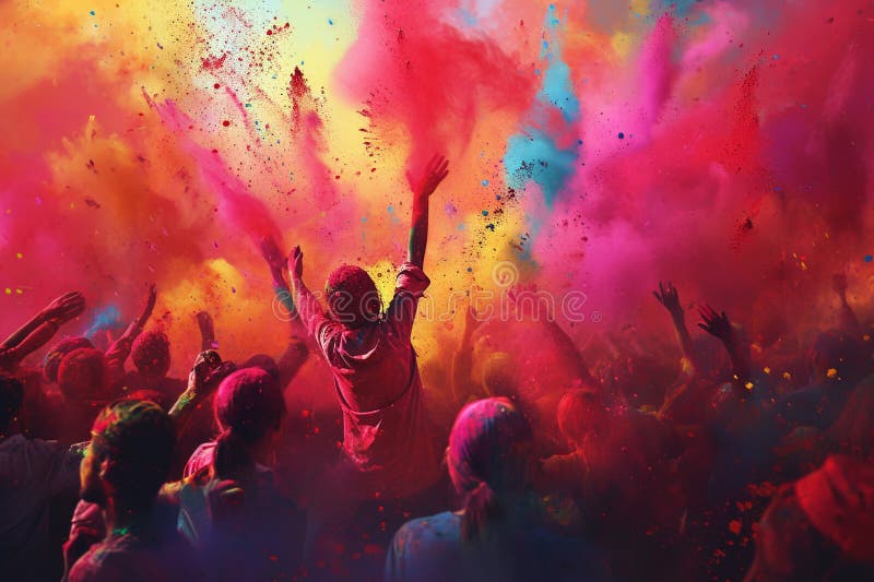 People Dancing on the Holi Holidays. Bright Colors of Holi Paints As a ...