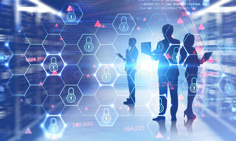 People in Data Center, Cyber Security Interface Stock Photo - Image of ...