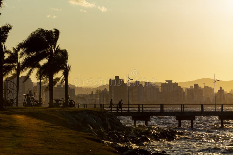 People on the Deck at Sunset in Florianopolis, Santa Catarina, Brazil ...