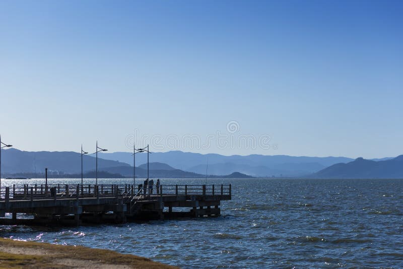 People on the Deck at Sunset in Florianopolis, Santa Catarina, Brazil ...