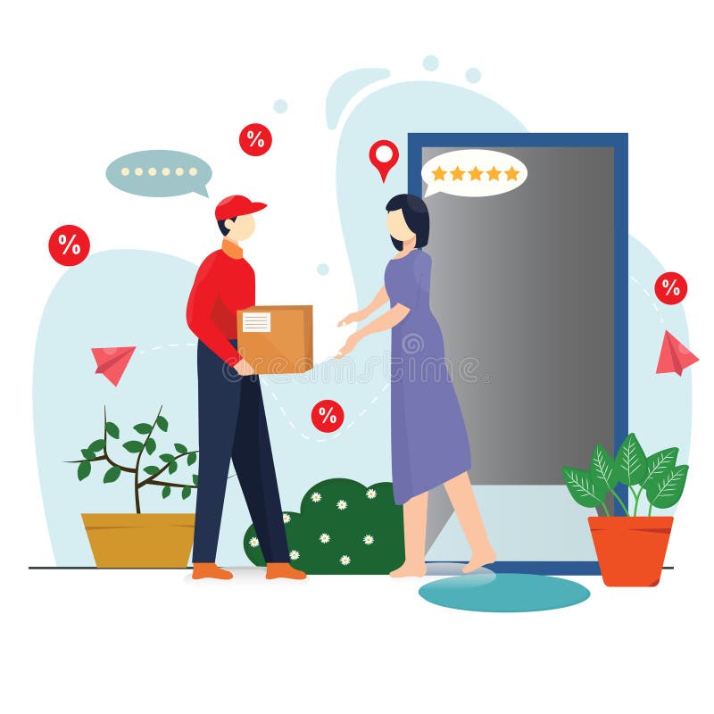 People in Delivery Service with Package Concept Vector Illustration ...