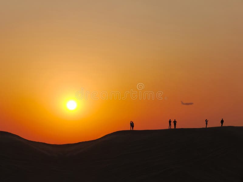 People in the Desert at the Sunset Stock Photo - Image of skyscape ...