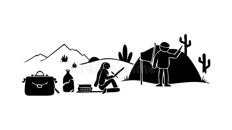 People in Desert, Survival and Exploration, Vector Design Generative AI ...