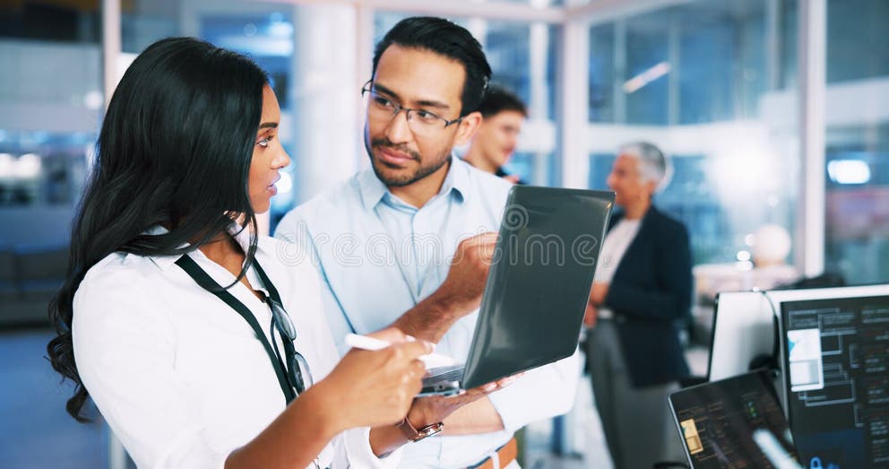 People, Developer and Talk with Laptop in Office for Programming ...