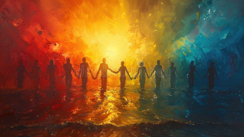 People of Different Colors Holding Hands in Front of a Bright Light ...