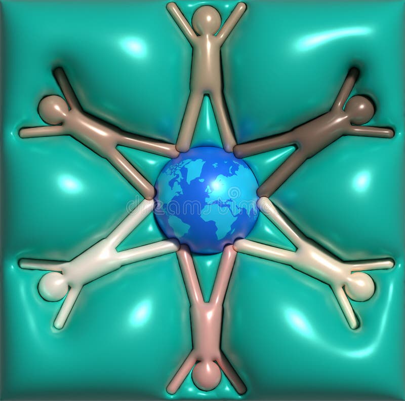 People of Different Colors Stand on a Globe, Multicultural World. 3D ...