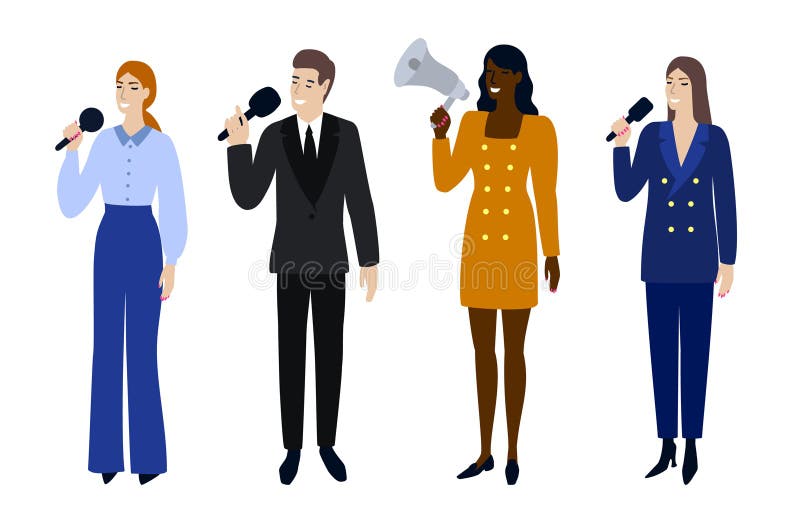 People Speaking into a Microphone and Megaphone Stock Vector ...