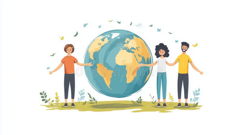 People of Different Nationalities Stand Together with a Globe ...