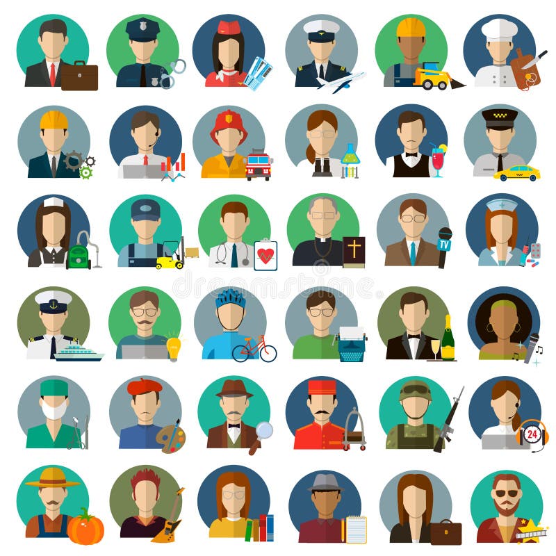 People of Different Occupations. Professions Icons Set. Flat Design ...