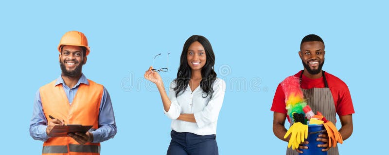 People of Different Professions Posing Over Blue Background Stock Image ...
