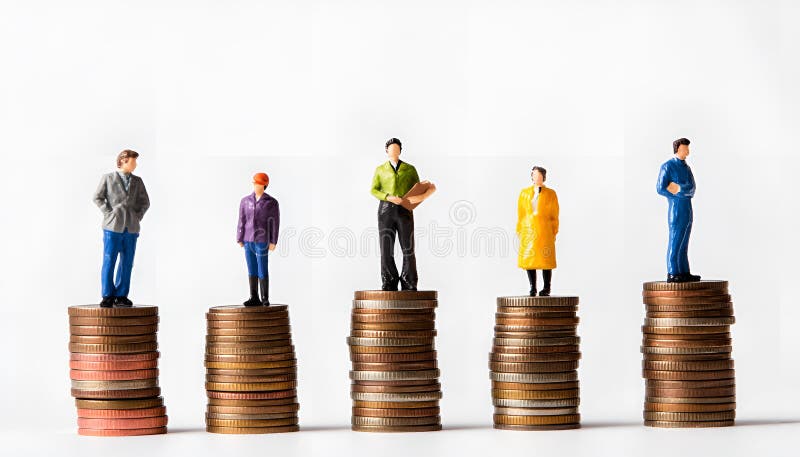 People of Different Professions on Stacks of Coins of Different Heights ...