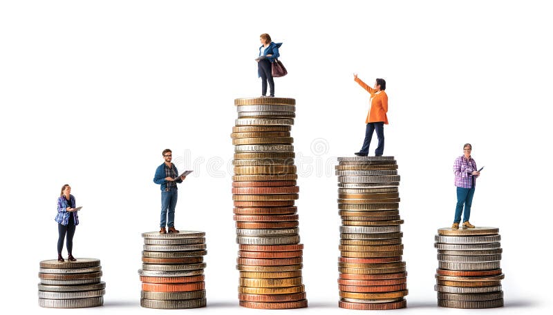 People of Different Professions on Stacks of Coins of Different Heights ...