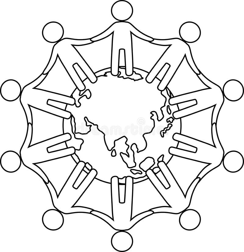 People of Different Races Around the Earth Outline Stock Vector ...