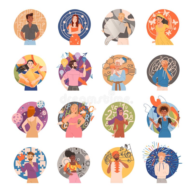 People with Different Type of Thinking and Mindset Vector Set Stock ...