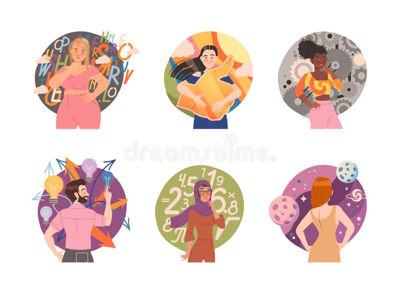 People with Different Types of Thinking with Positive, Creative ...