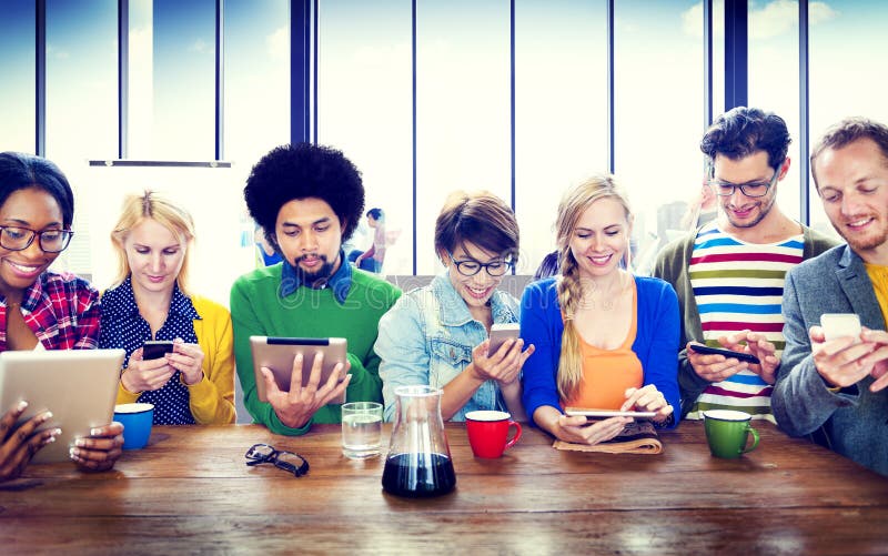 People Digital Devices Wireless Communication Stock Photo - Image of ...