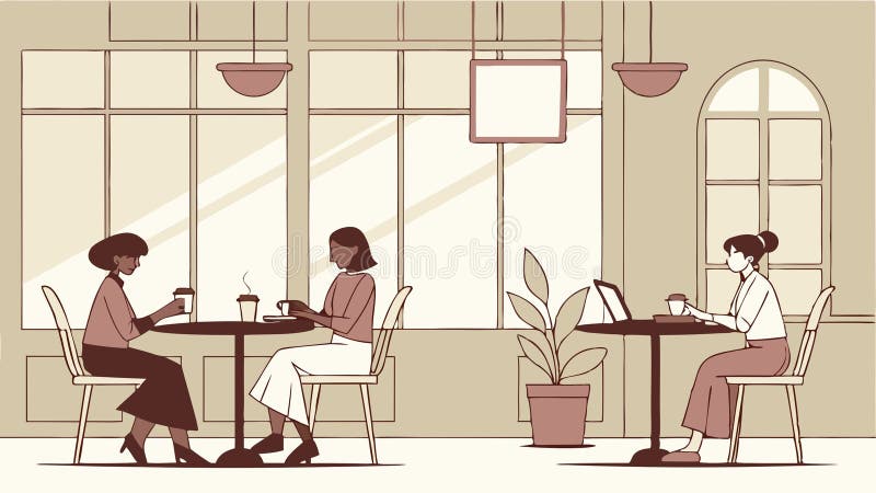 People Dining at Cafe Tables Interior View, Vector Design Generative AI ...