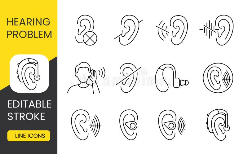 People with Disabilities Hearing Problems, Line Icons Set Vector ...