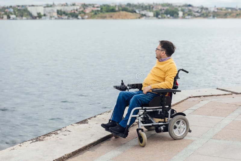 A Man with Disabilities Near the Sea Stock Image - Image of achievement ...