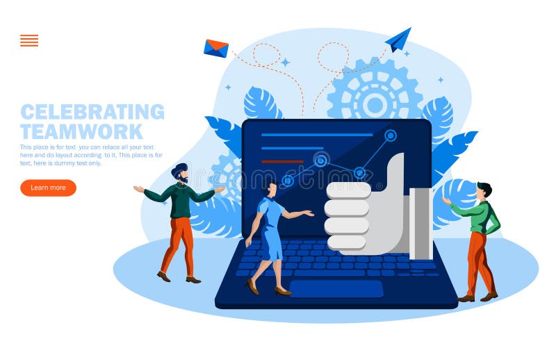 People Discussing with Like Hand Icon and Computer Stock Illustration ...