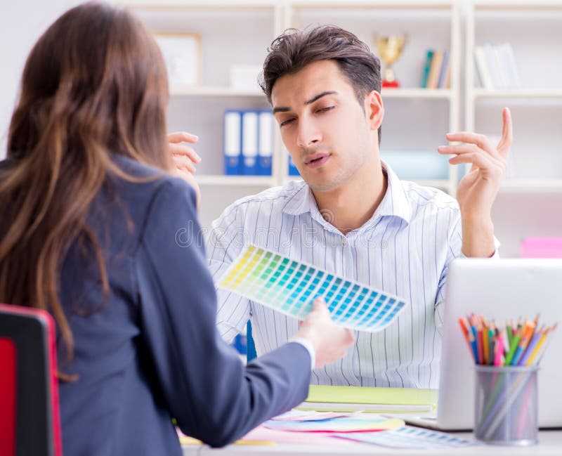 People Discussing New Design of Project Stock Image - Image of creative ...