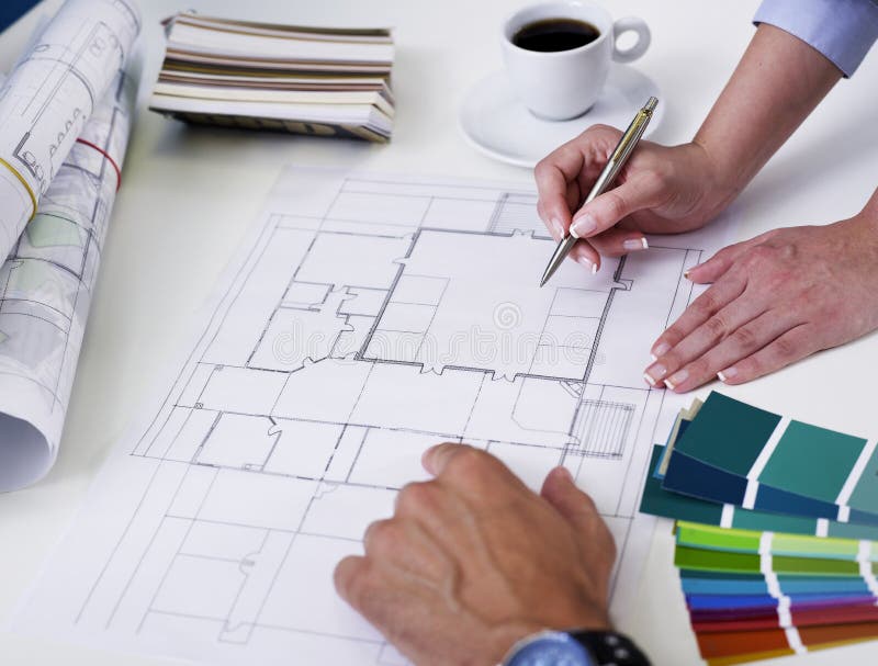 People with Blueprints at Solar Panels Field Stock Image - Image of ...