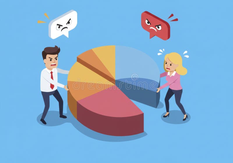 People Dividing Pie Chart with Angry Speech Bubbles Stock Illustration ...