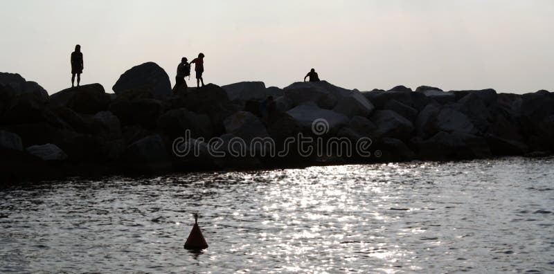 Two People on a Dock, Posing at Sunset in Bangkok, Thailand Stock Image ...