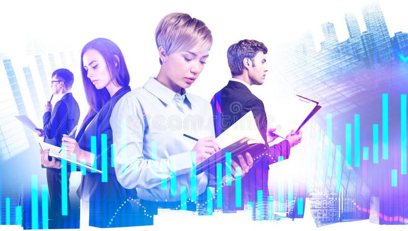 People with Documents in City, Digital Chart Stock Image - Image of ...