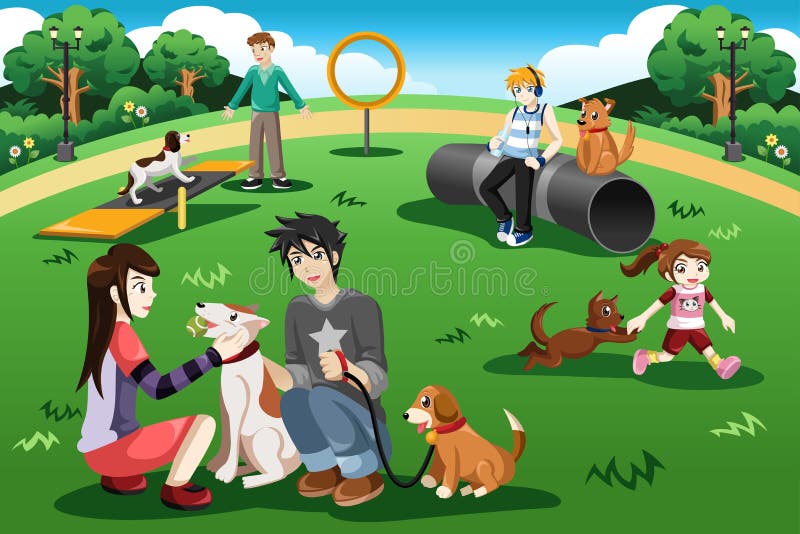 People in a dog park stock vector. Illustration of activities - 49960429