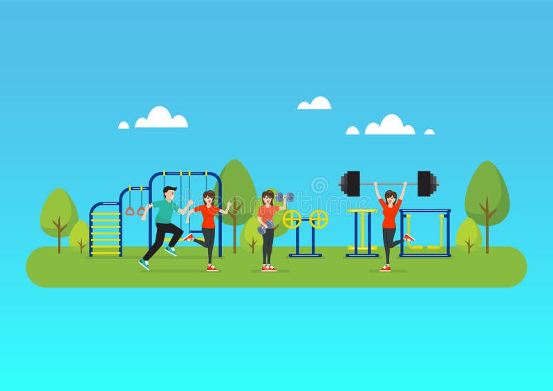 People are Doing Exercise at Public Park Stock Vector - Illustration of ...