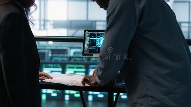 People Doing Handshake in AI Based Server Farm, Checking Files, Doing ...