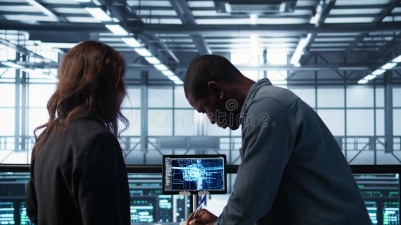 People Doing Handshake in AI Based Server Farm, Checking Files, Doing ...