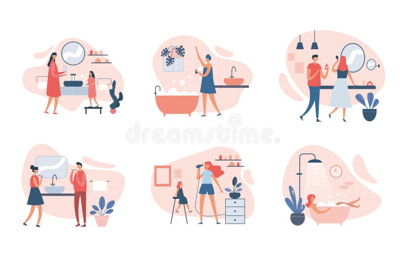 People Doing daily Hygiene Routine at Home Stock Vector - Illustration ...