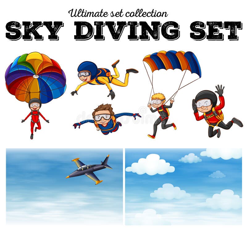 Cartoon Illustration Of Man Doing Sky Diving Stock Vector ...