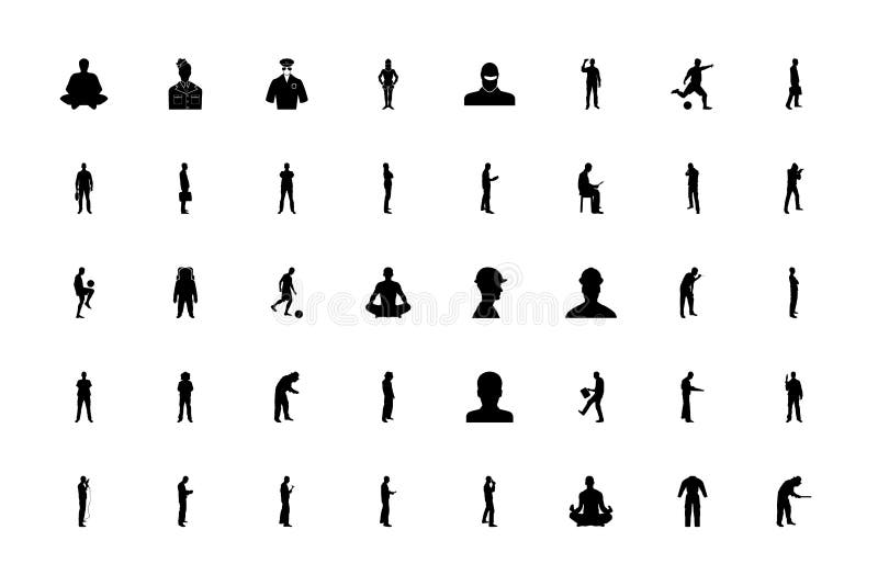 People Doing Work Black Color Set Solid Style Flat Vector Image Stock ...