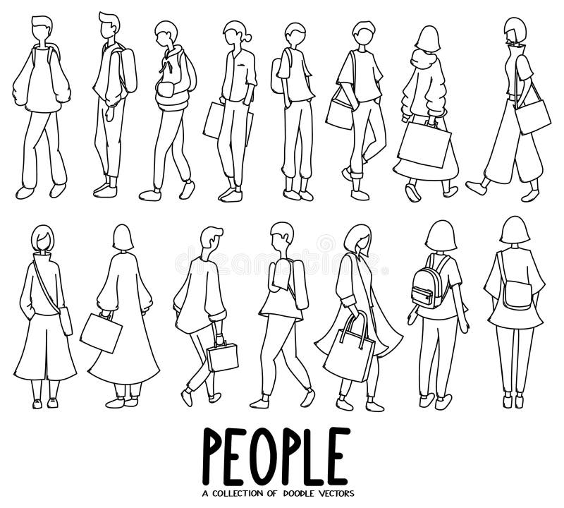 People Doodle Vector Set. Drawing Sketch Illustration Hand Drawn Line ...