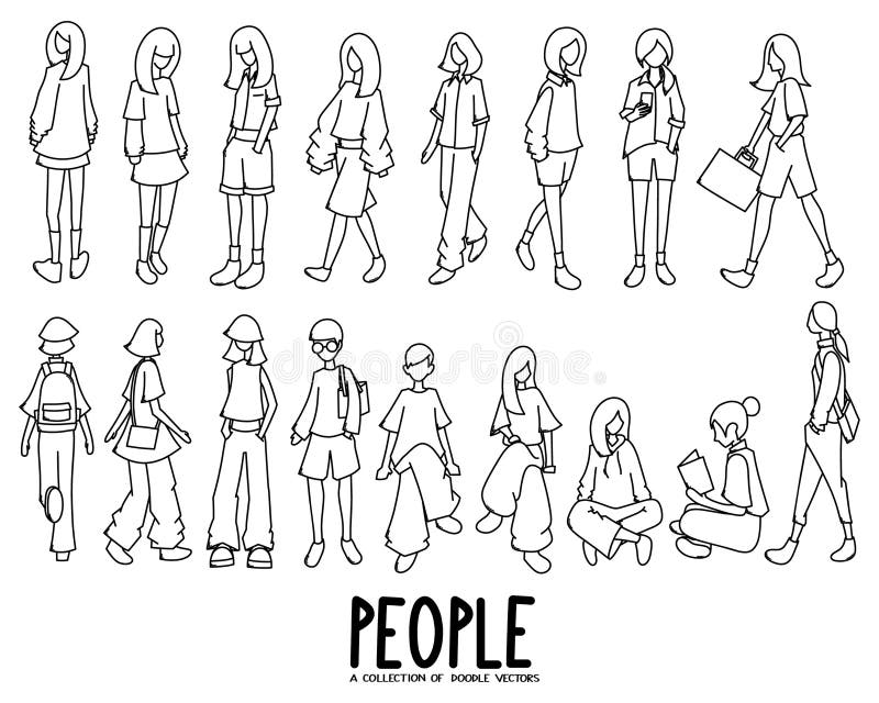 People Doodle Vector Set. Drawing Sketch Illustration Hand Drawn Line ...