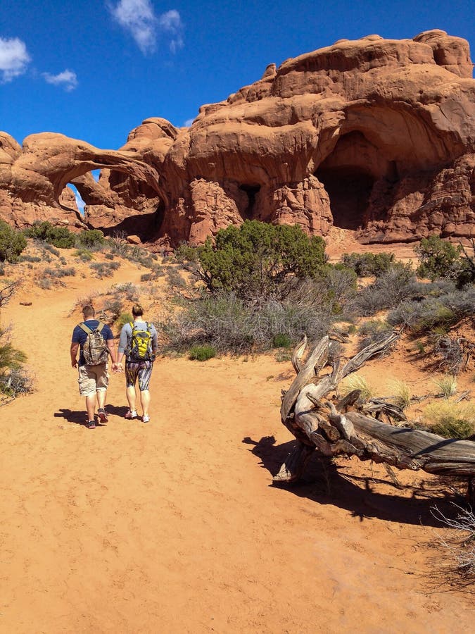 Double Arch Trail at Arches National Park in Moab, Utah USA Editorial ...