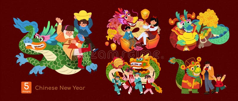 People and Dragon CNY Illustrations Stock Vector - Illustration of ...