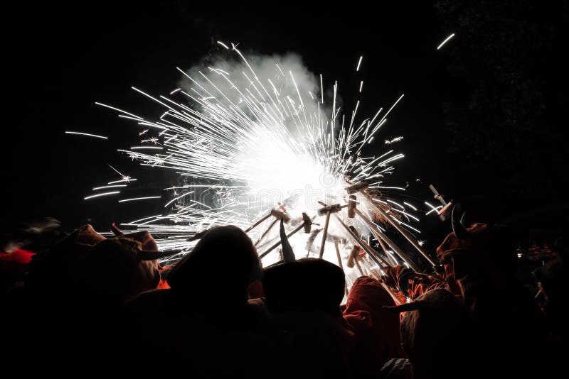 People Dressed As Devils Playing with Pyrotechnics Stock Photo - Image ...