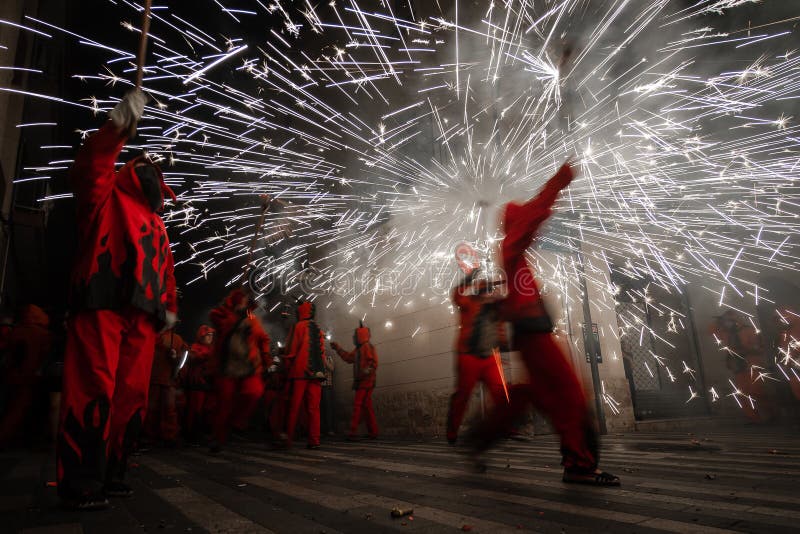 People Dressed As Devils Playing with Pyrotechnics Editorial Stock ...