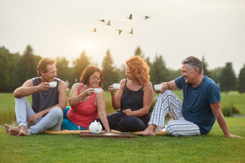 People are Drinking Tea from Cups and Talking. Stock Image - Image of ...
