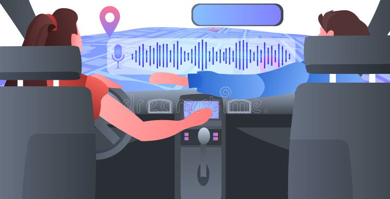 People Driving Car and Using Voice Recognition System with Sound Wave ...