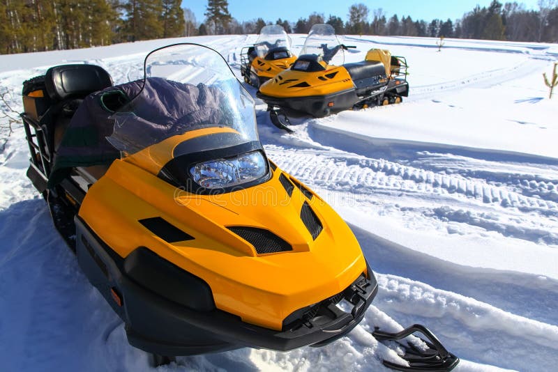 People Driving Snowmobile in Winter Mountain Stock Image - Image of ...