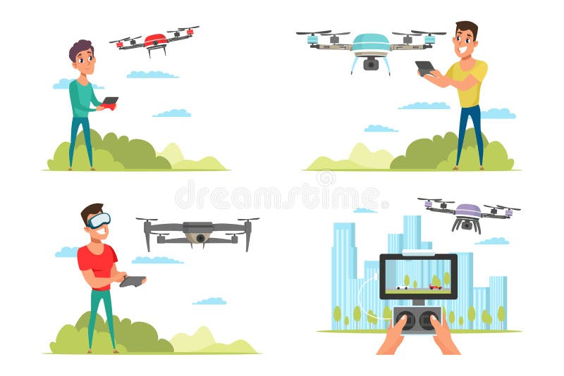 People with Drone Quadcopter Illustrations Set Stock Vector ...