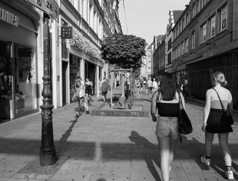 People in Duesseldorf City Centre, Black and White Editorial ...
