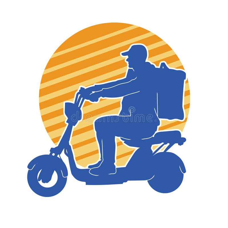 Silhouette of a Delivery Man Riding an Electric Bicycle or Scooter ...